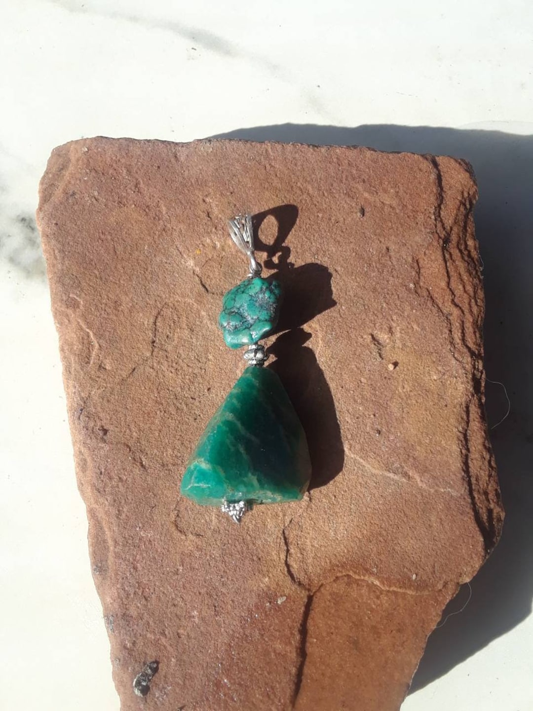 Colgante de amazonita y turquesa tibetana - Etsy España