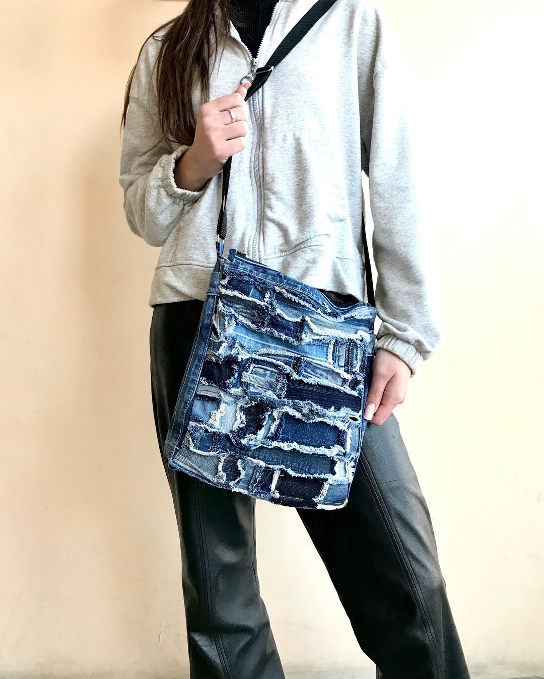 Recycled Denim Crossbody Bag/patchwork Jeans Bag/vintage Jeans Messenger Bag/crazy Patchwork Bag ...
