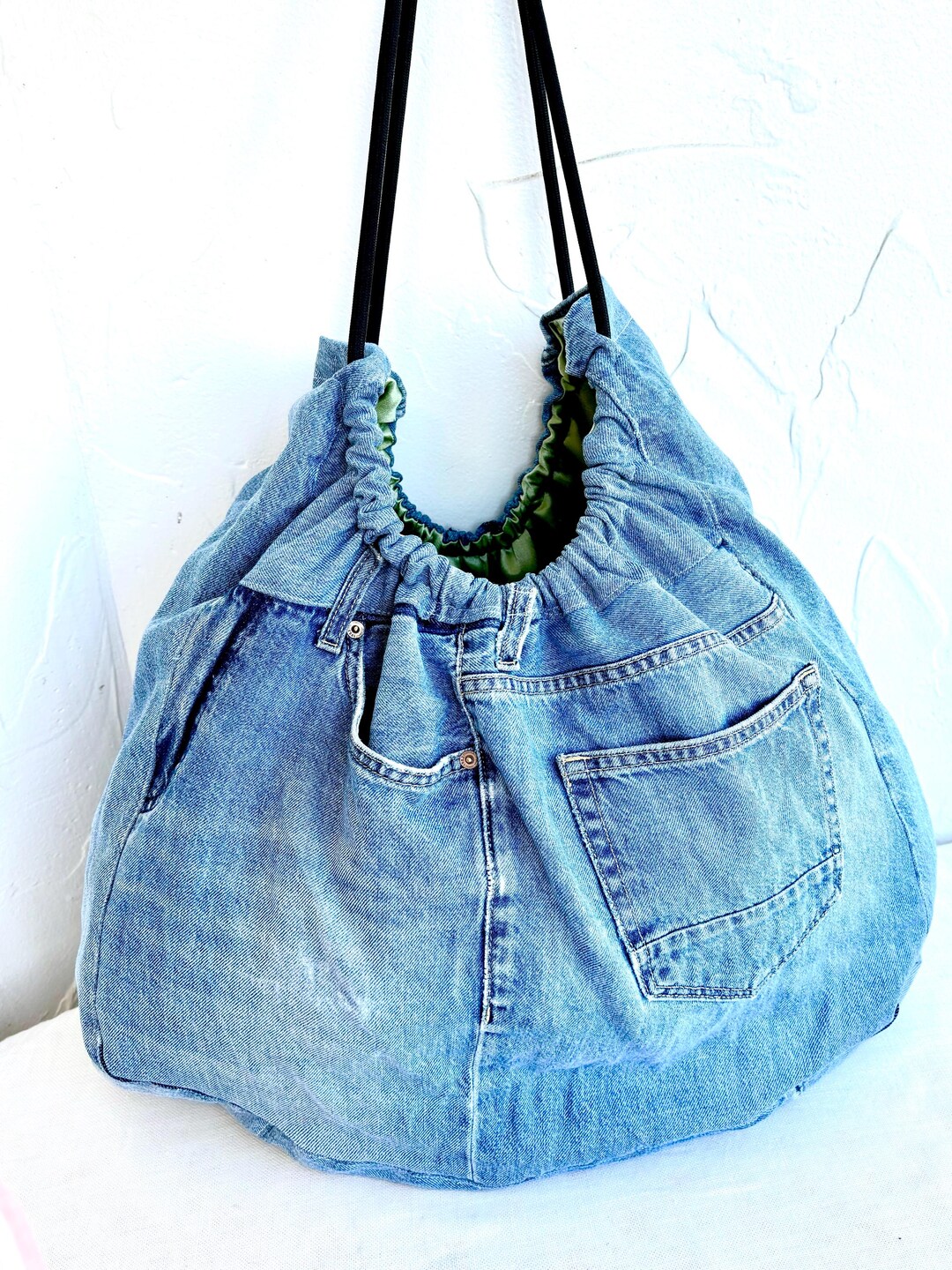Large Denim Tote Bag/recycled Jeans Bag/denim Weekender Bag/large Jeans ...