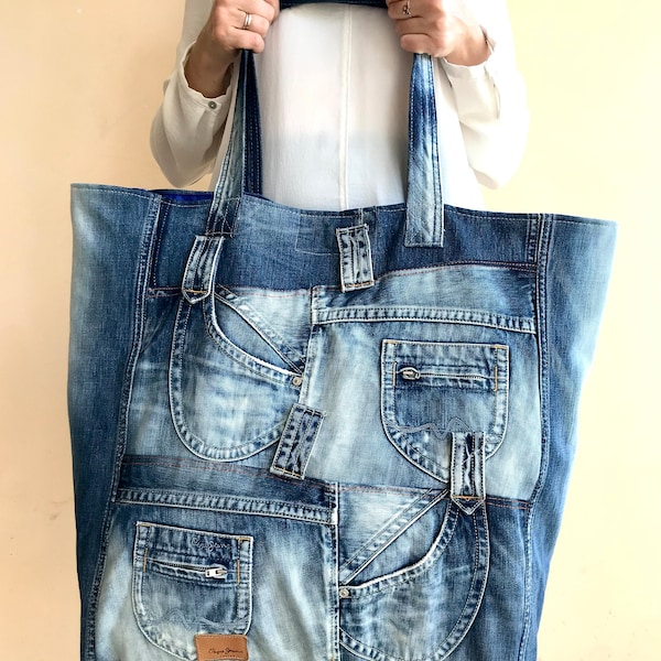 Denim Tote Bag - Etsy
