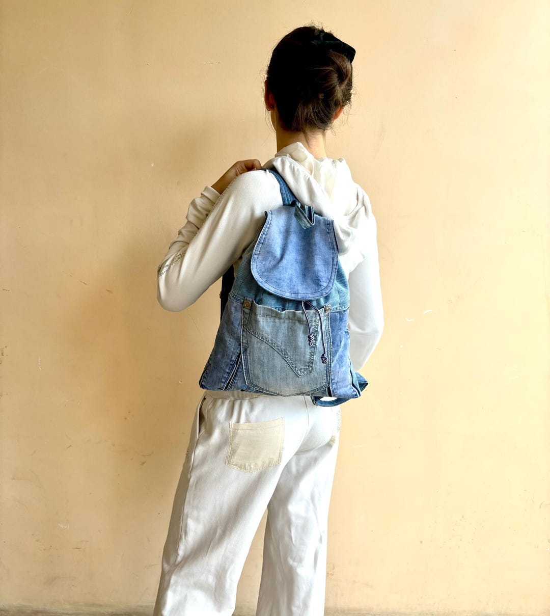 Recycled Denim Backpack/vintage Jeans Rucksack/denim Urban Bag/jeans ...