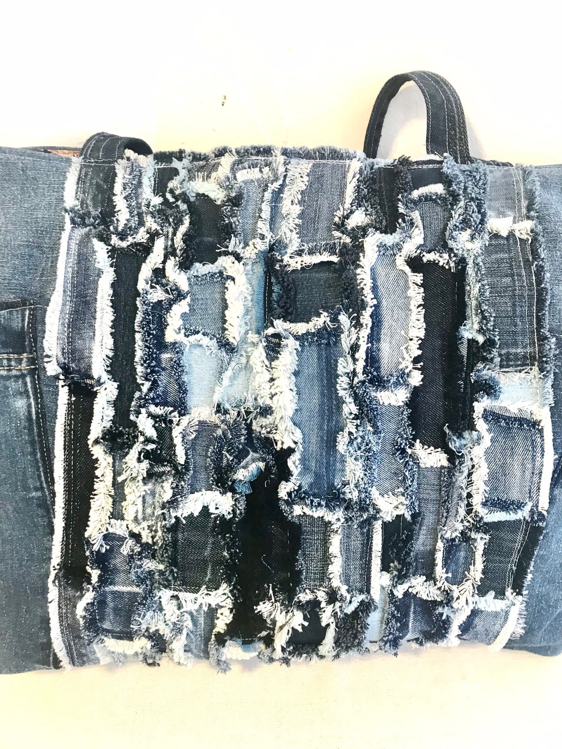 Large Denim Patchwork Tote Bag/recycled Denim Tote Bag/jeans - Etsy