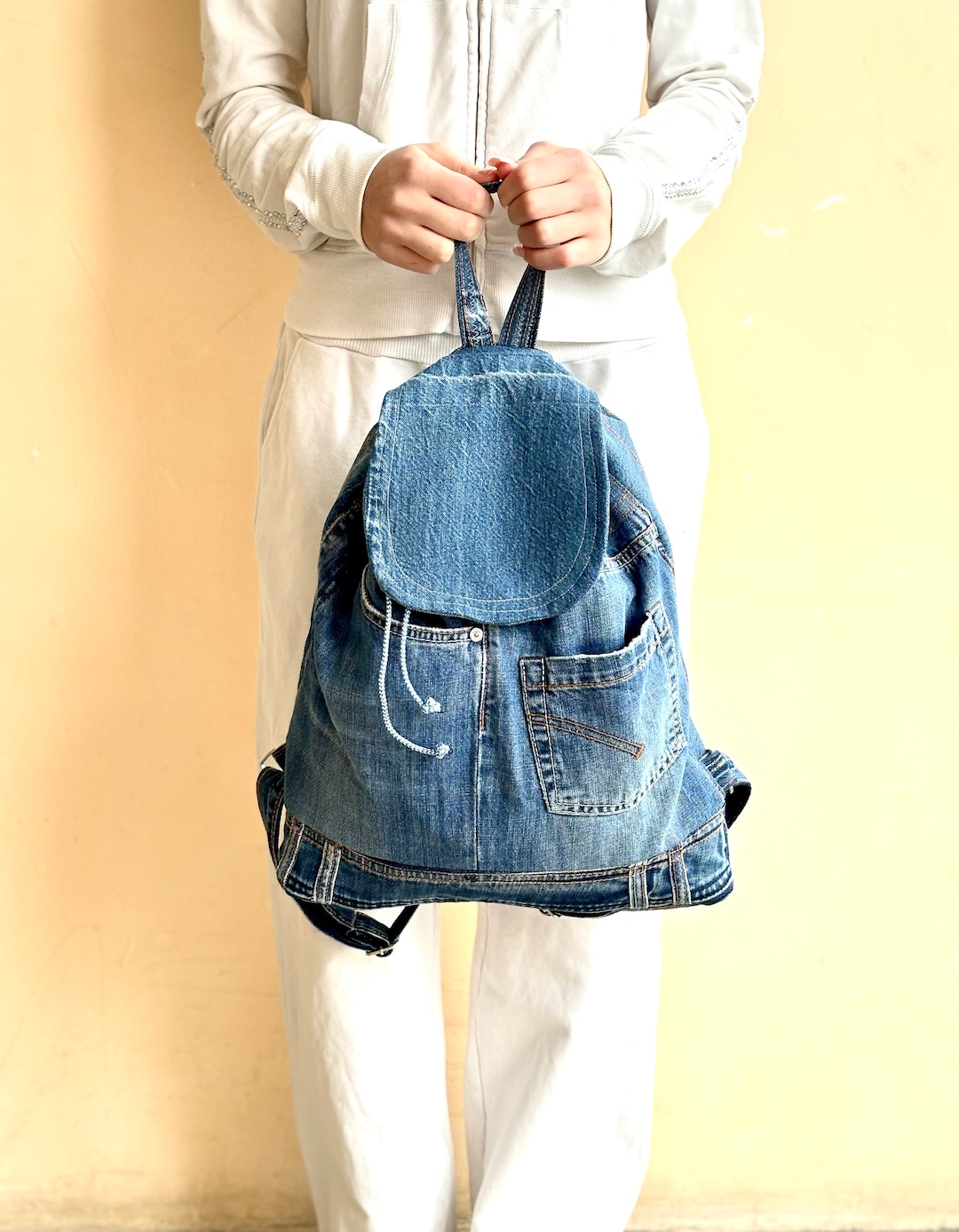 Recycled Denim Backpack/vintage Jeans Backpack/unisex Shabby Denim Bag ...