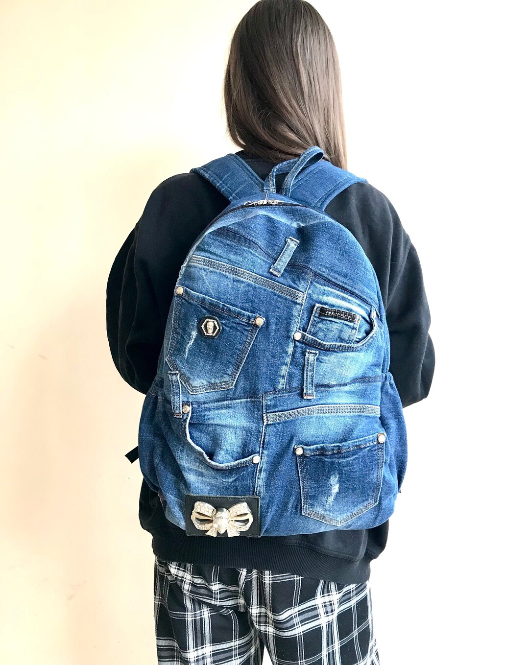 Recycled Denim Backpack/vintage Jeans Rucksack/large Travel - Etsy