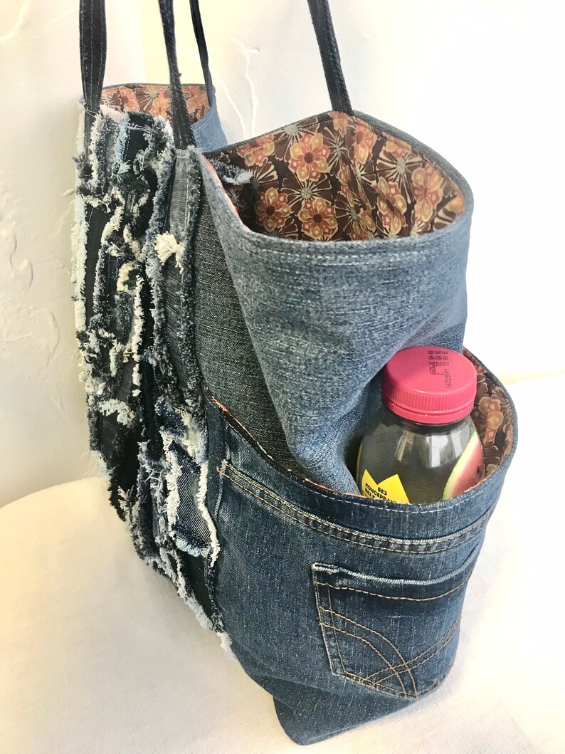 Large Denim Patchwork Tote Bag/recycled Denim Tote Bag/jeans - Etsy