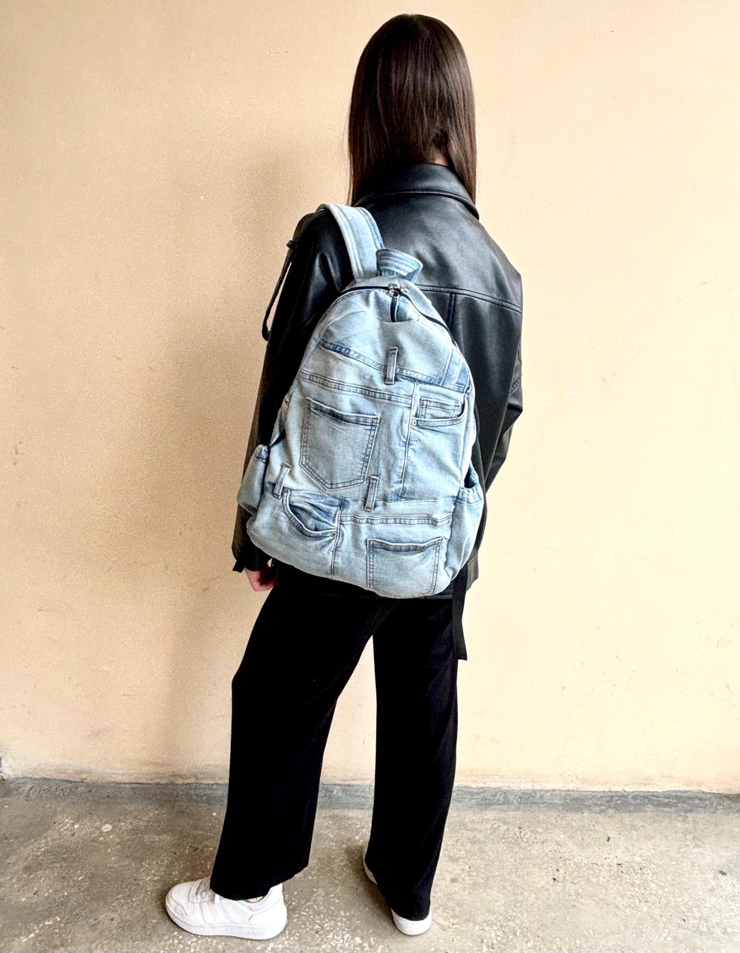 Recycled Denim Backpack/vintage Jeans Rucksack/large Travel Backpack ...