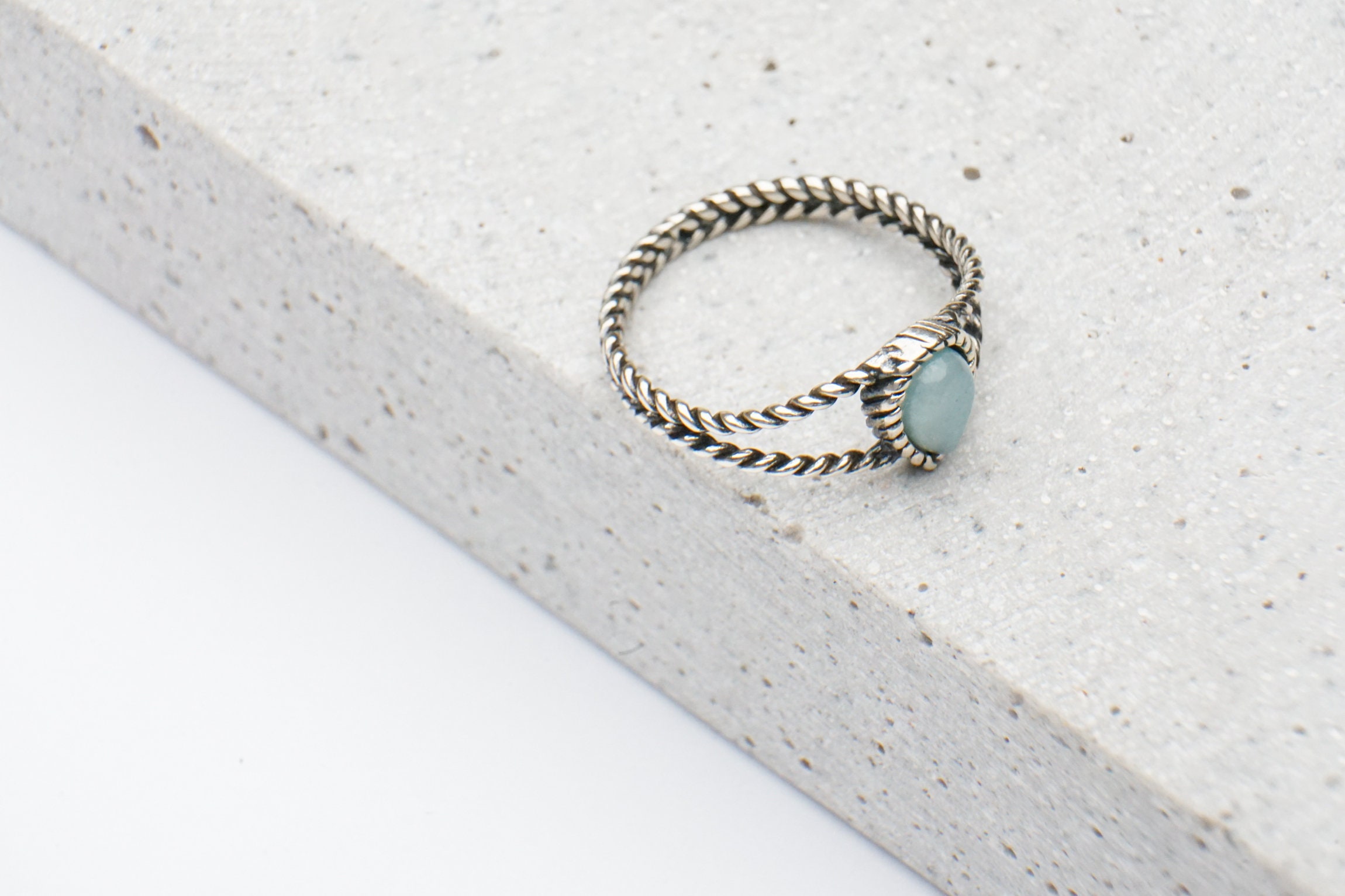 Geflochtener Ring aus 925er Sterling Silber mit Amazonit, gedreht, Ring ...