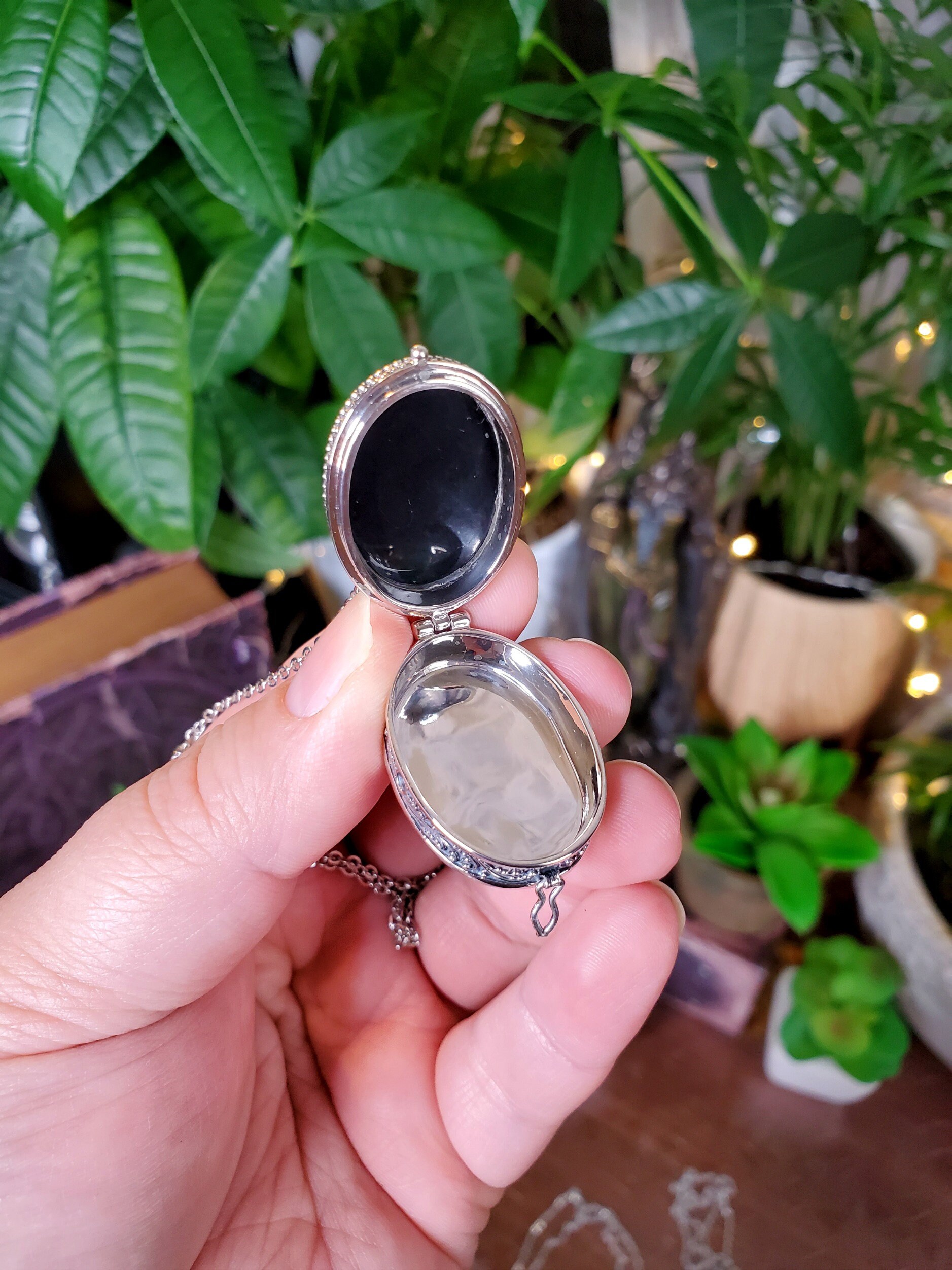 Vintage Obsidian Spell Locket 925 Sterling Silver Necklace - Etsy