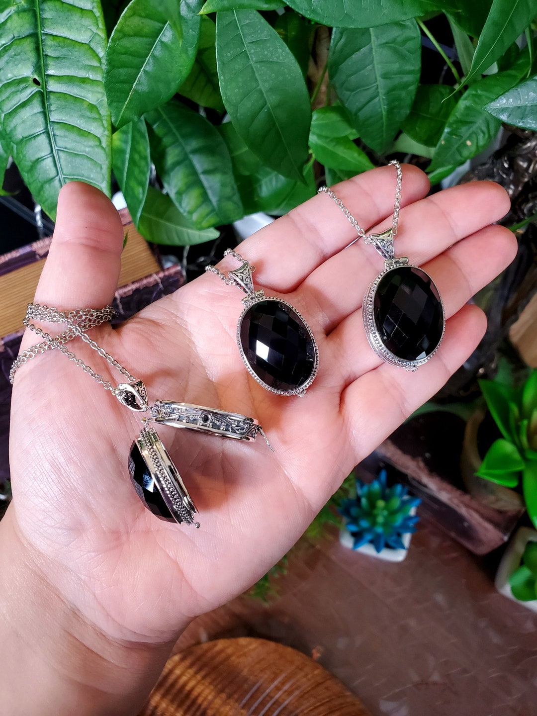 Vintage Obsidian Spell Locket 925 Sterling Silver Necklace SC-P101 - Etsy