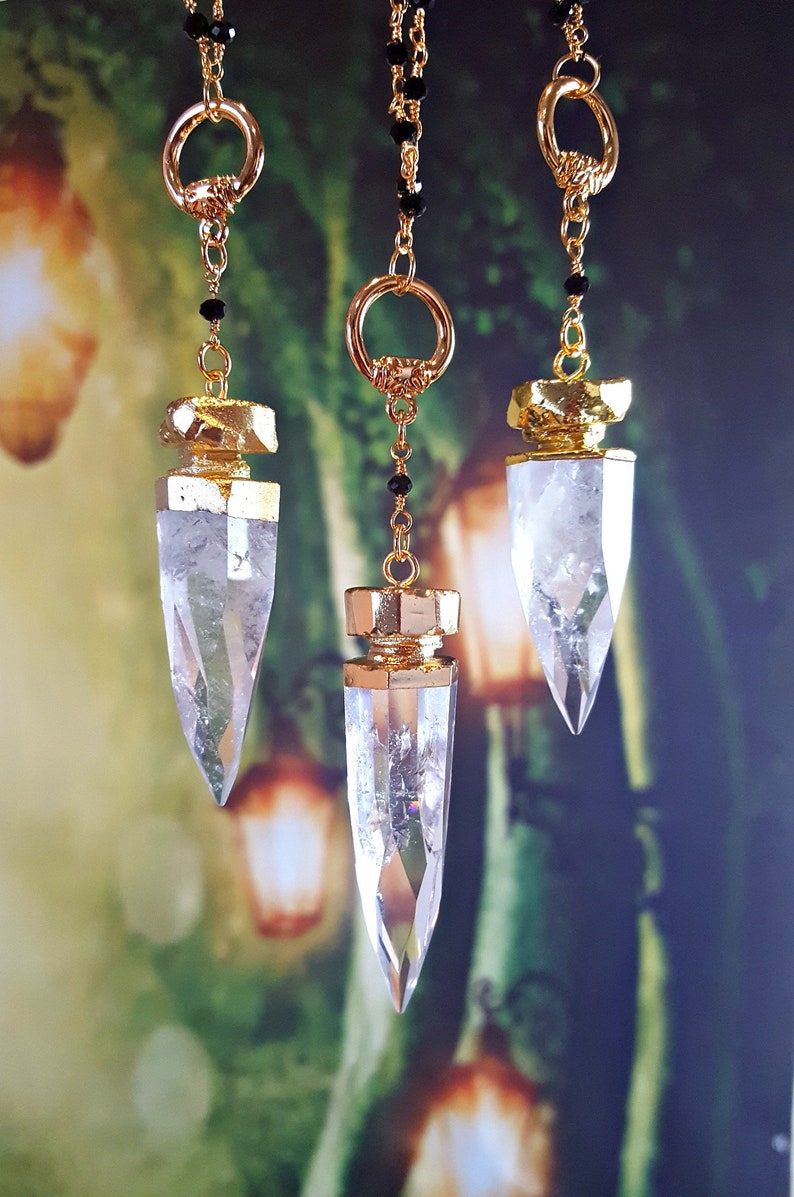 Cosmic Clear Quartz Crystal Dagger Black Onyx Rosary Link - Etsy