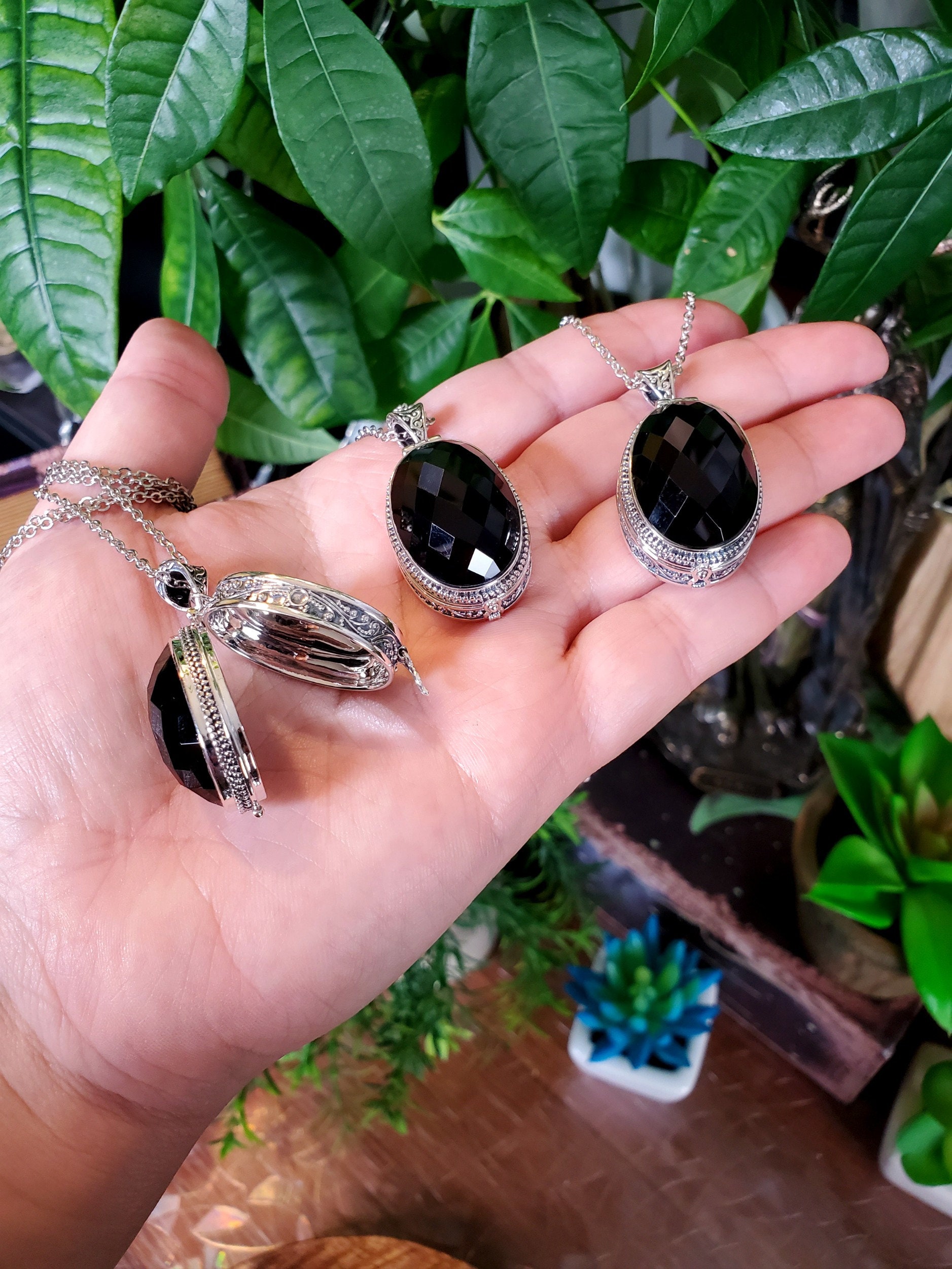 Vintage Obsidian Spell Locket 925 Sterling Silver Necklace | Etsy