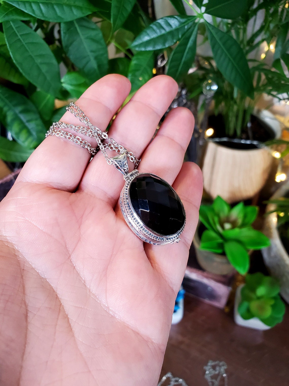 Vintage Obsidian Spell Locket 925 Sterling Silver Necklace | Etsy