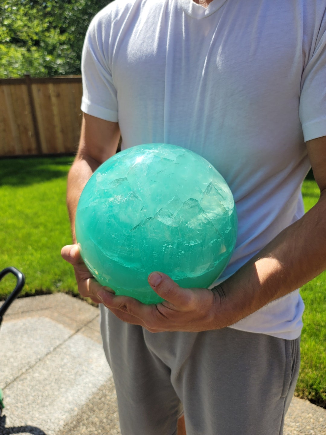 43 Pound Gemmy Fluorite Crystal Ball With Wood Rotating Stand / Crystal ...