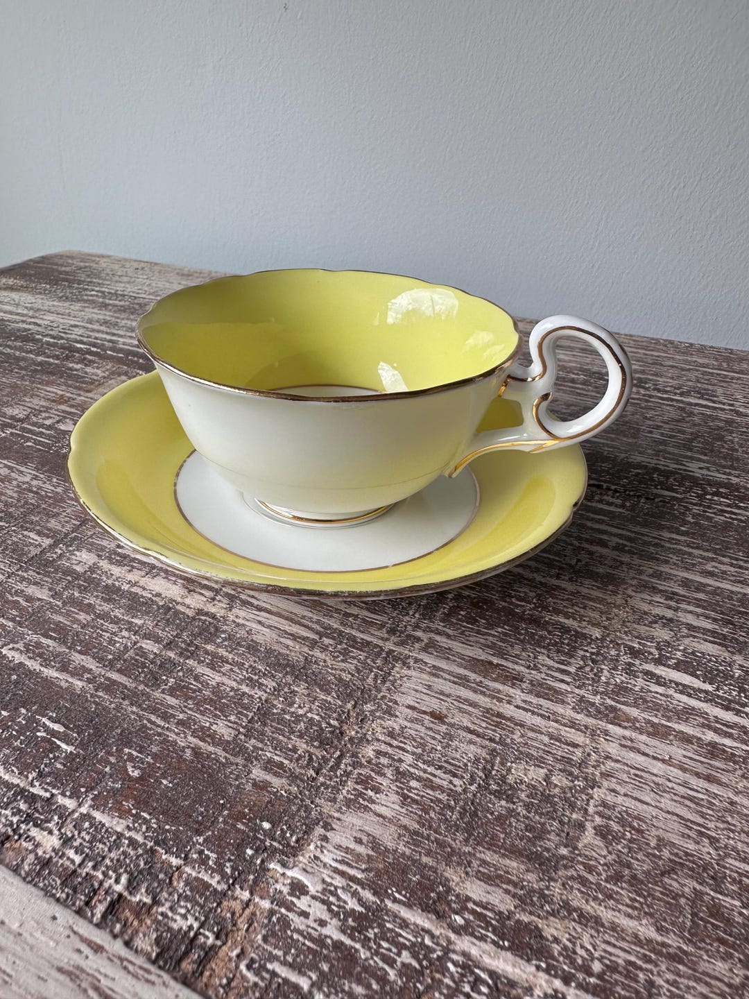 Vintage Yellow Tea Cup and Saucer - Etsy