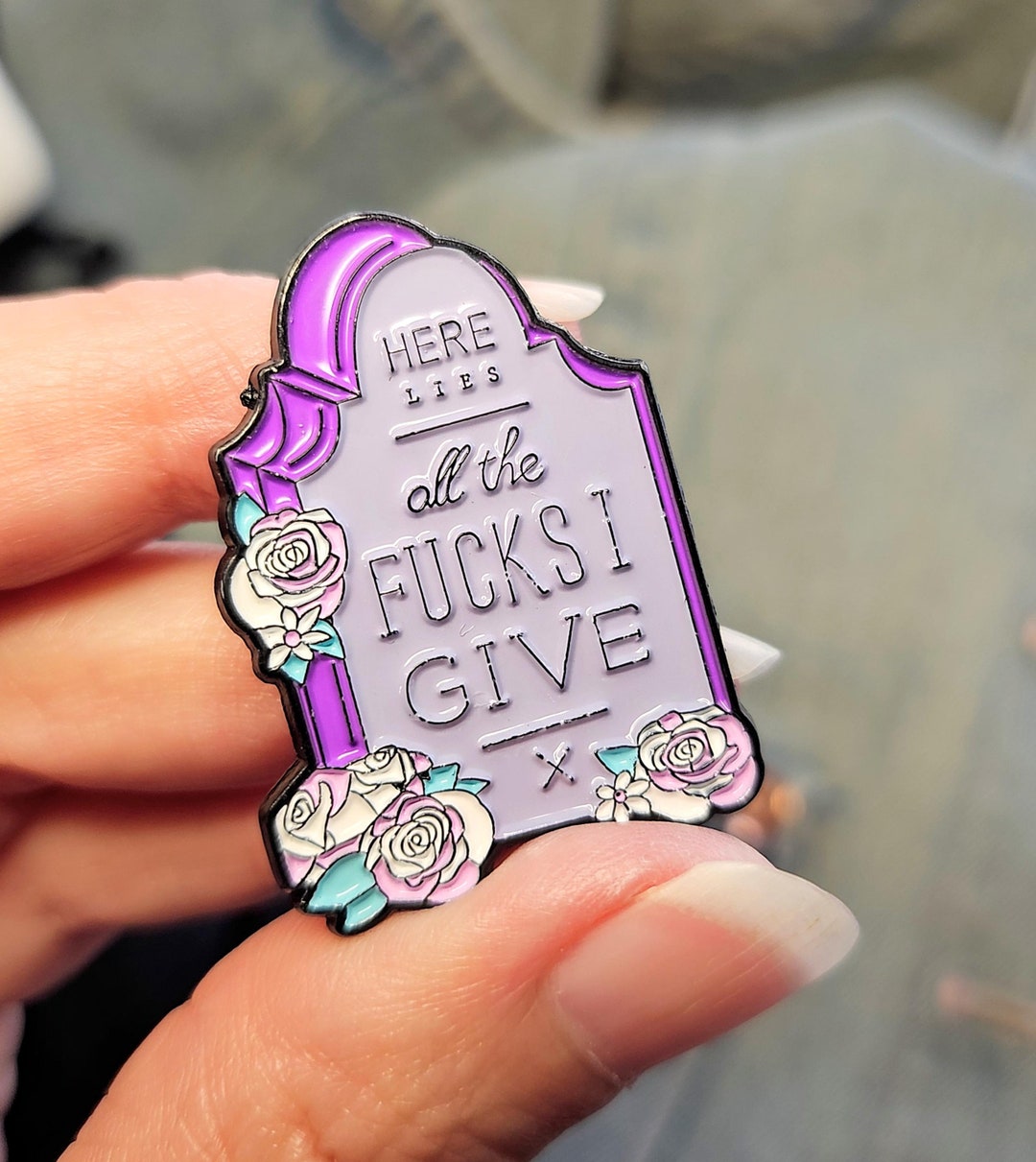 Here Lies All the F*cks I Give Enamel Pin, Funny Sarcastic Tombstone ...