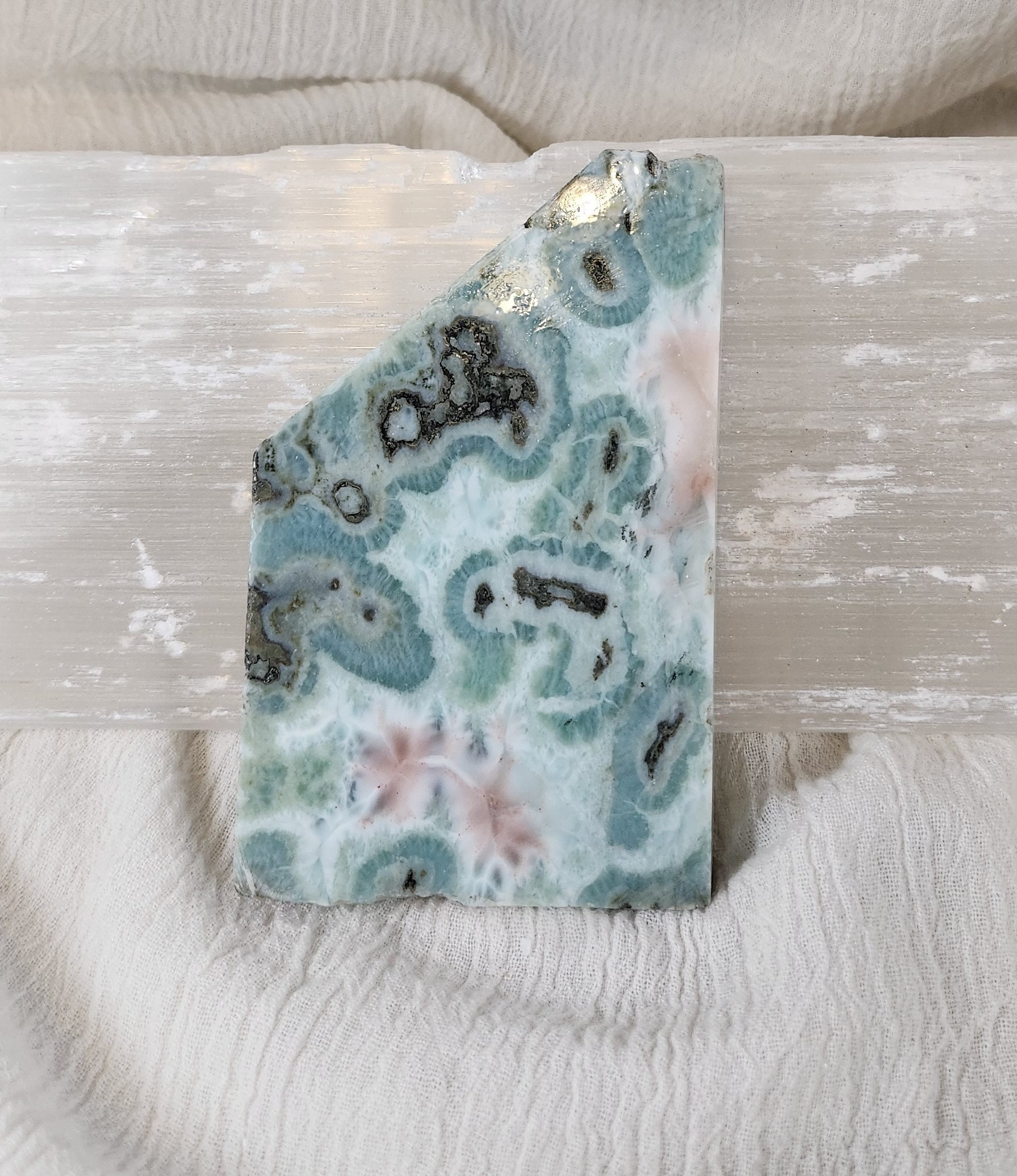 NATURAL LARIMAR STONE Slab, Blue Pectolite, Lightly Polished, Larimar ...