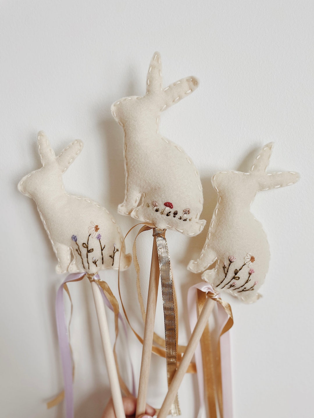 Embroidered Bunny Wand / Easter Basket Stuffer / Easter Gift - Etsy