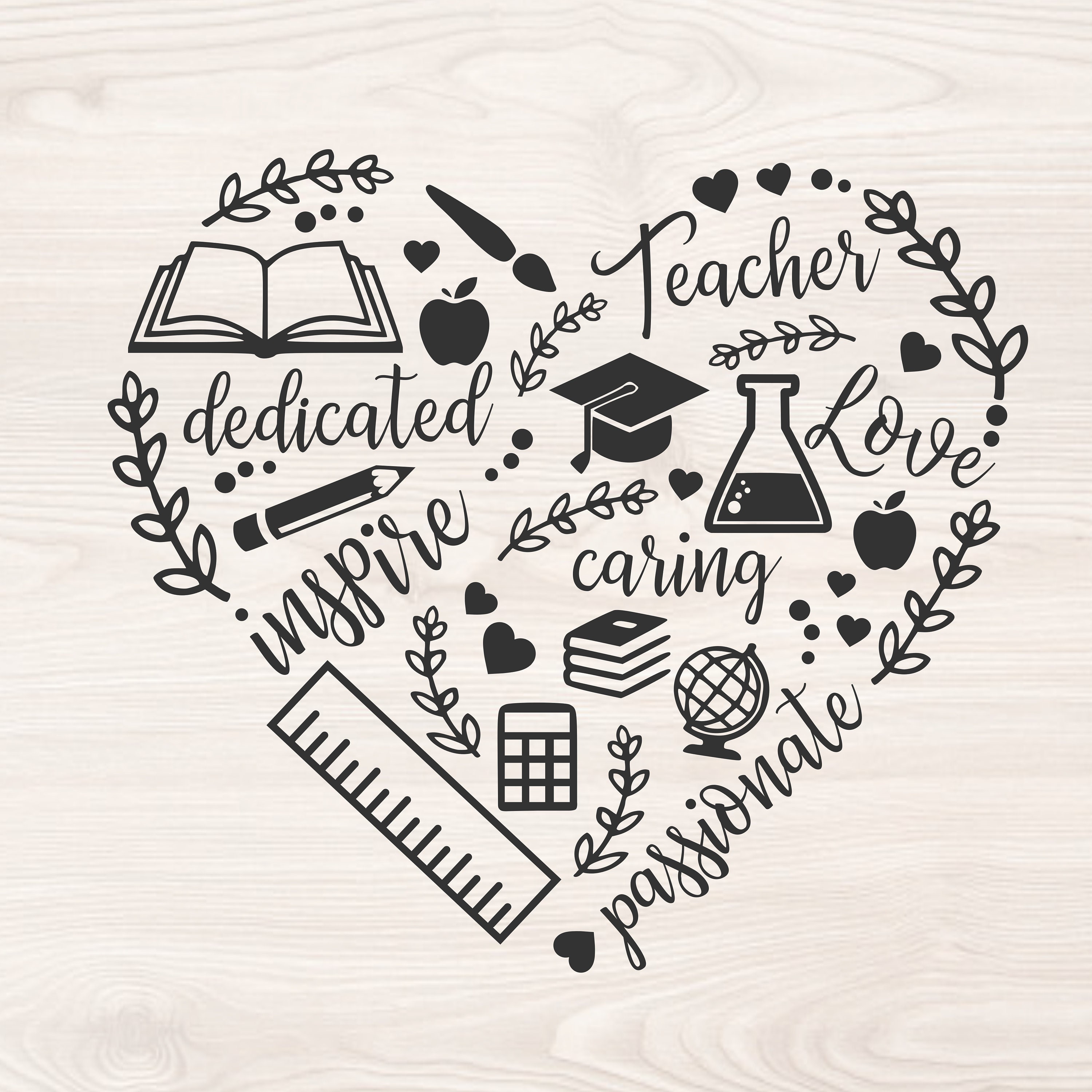 Educational Symbols & Icons on a Heart SVG PNG Files for Cutting ...