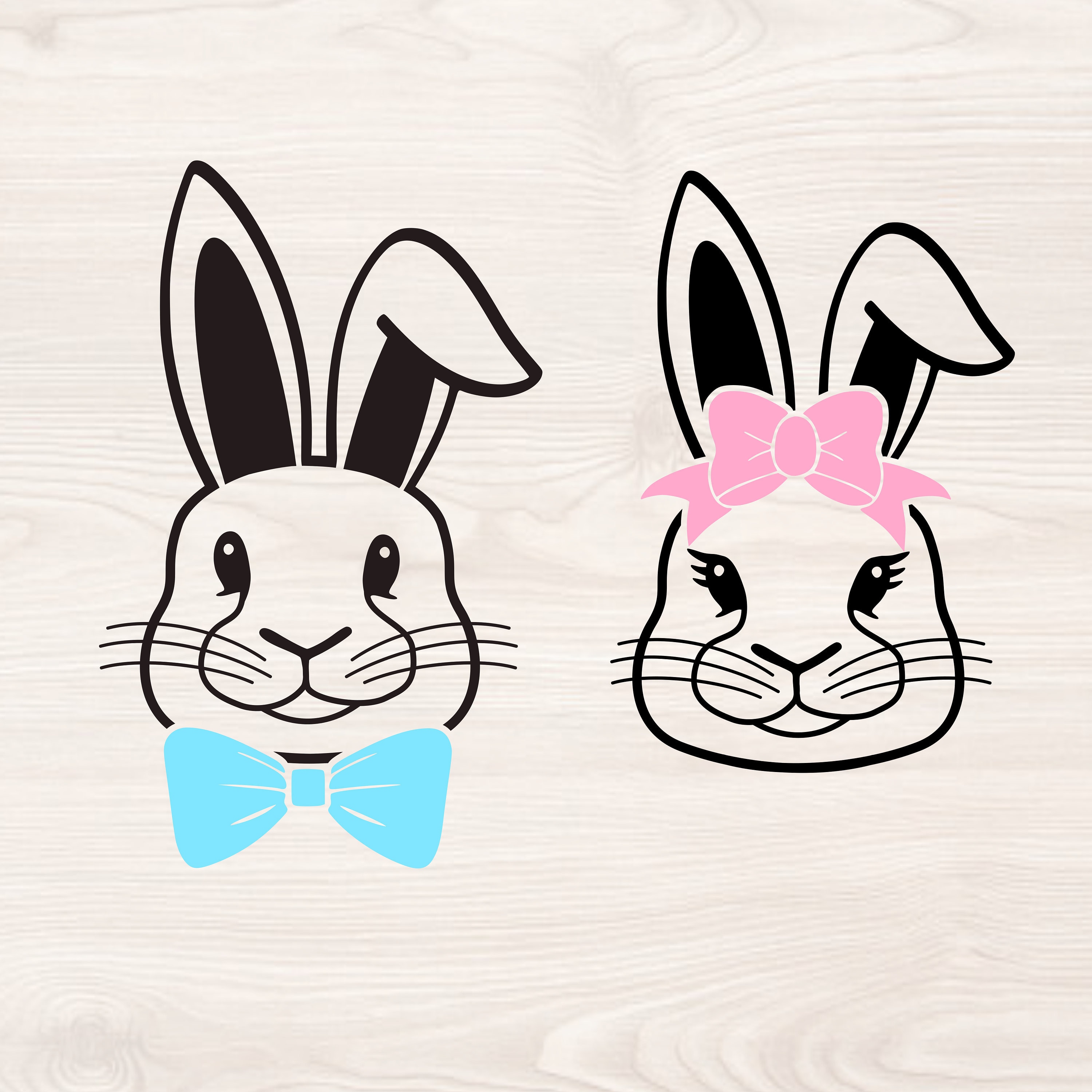 Bunny Heads With Bows SVG PNG Files for Cutting Machines, Digital ...
