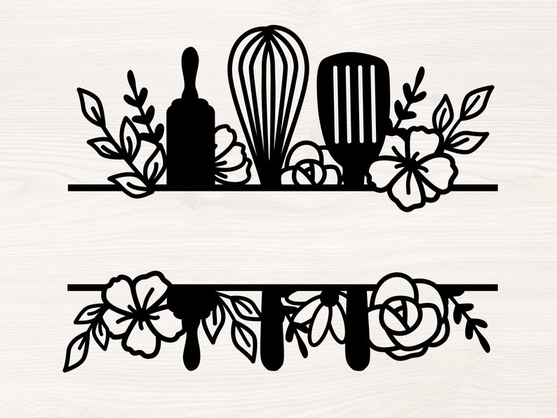 Cooking Floral Split Monogram SVG PNG Files for Cutting Machines ...