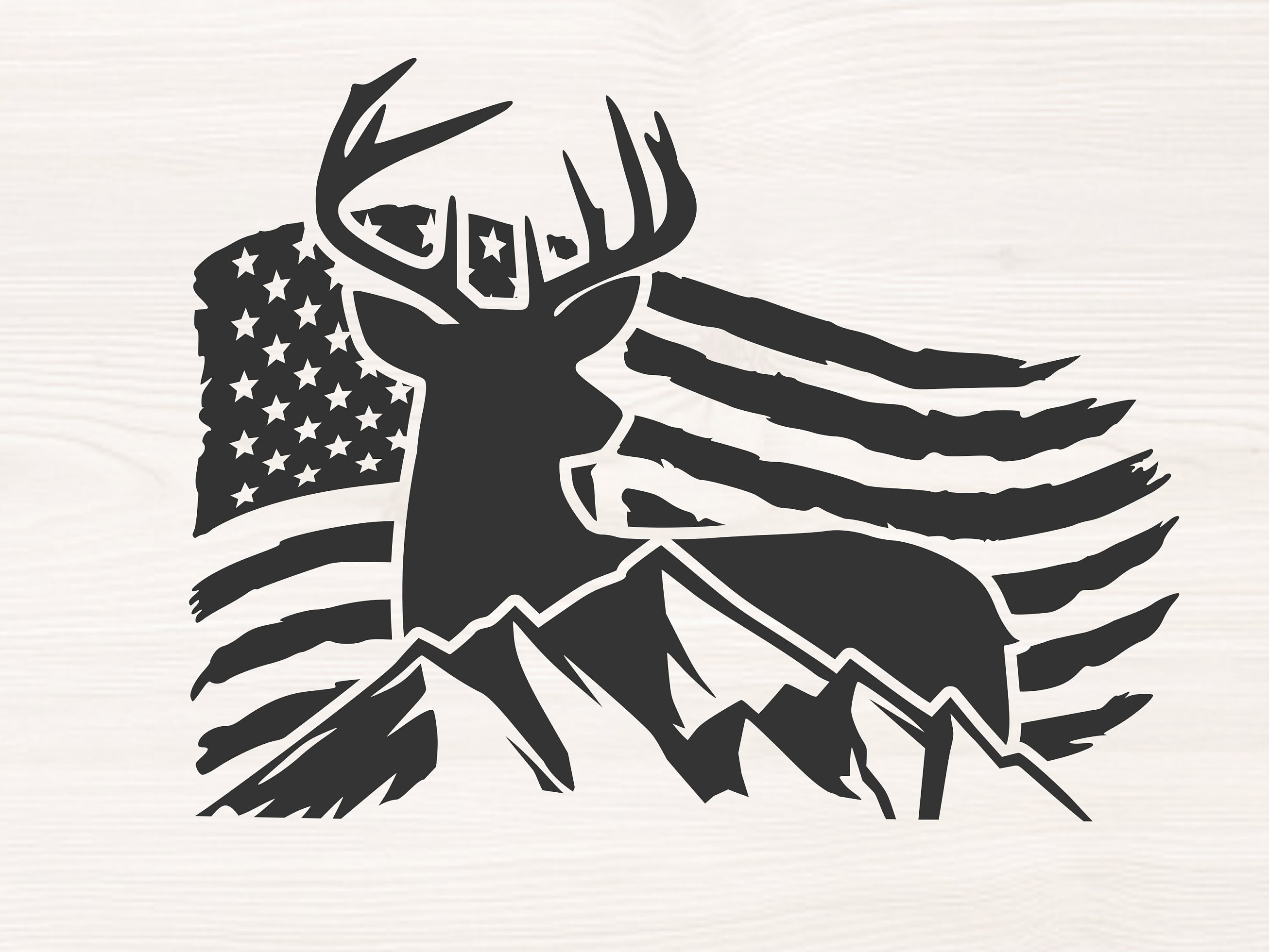 Deer Mountain Scene on American Flag SVG PNG Files for Cutting Machines ...