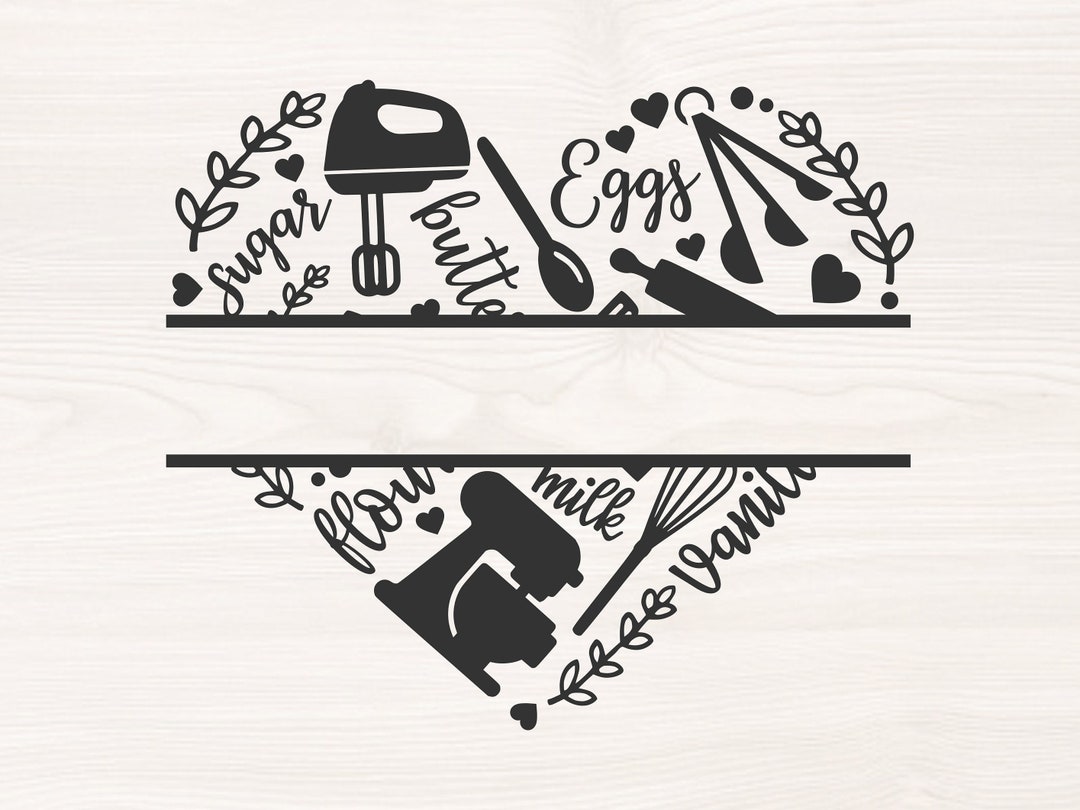 Baking Heart Monogram SVG PNG Files for Cutting Machines, Digital ...