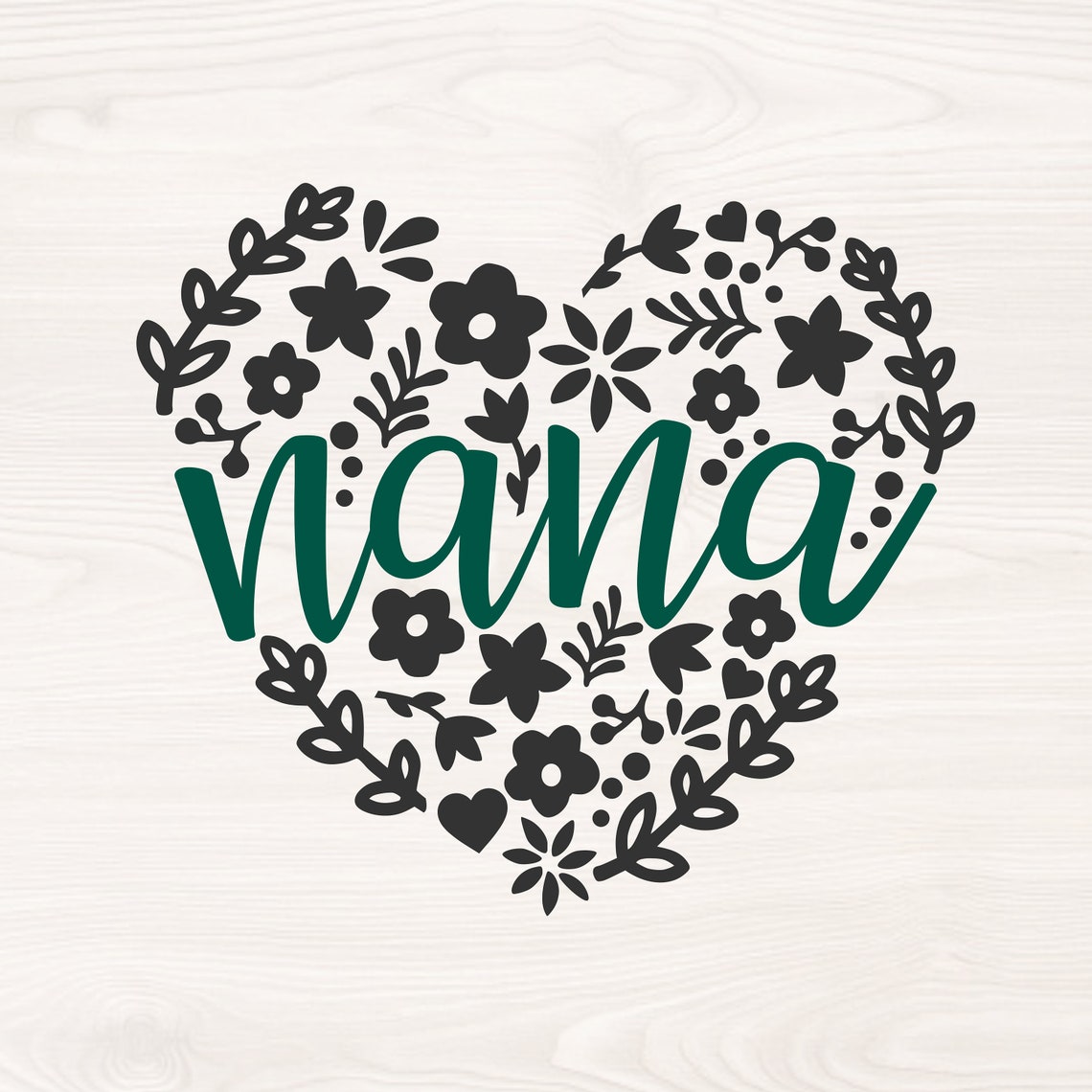 Nana Heart Floral SVG PNG Files for Cutting Machines, Digital Clipart ...