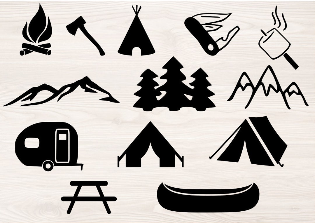 Camping Icon Bundle SVG PNG Files for Cutting Machines, Digital Clipart ...