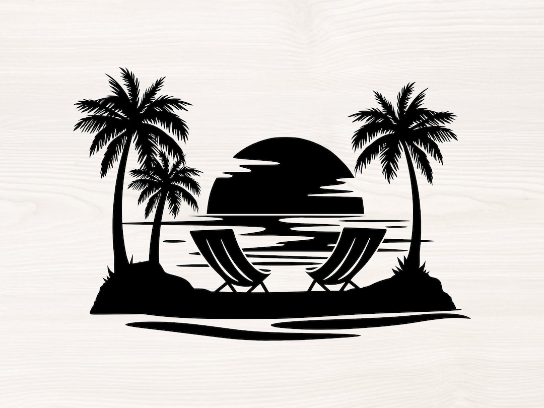 Sunset Beach Scene, SVG PNG Files for Cutting Machines, Digital Clipart ...