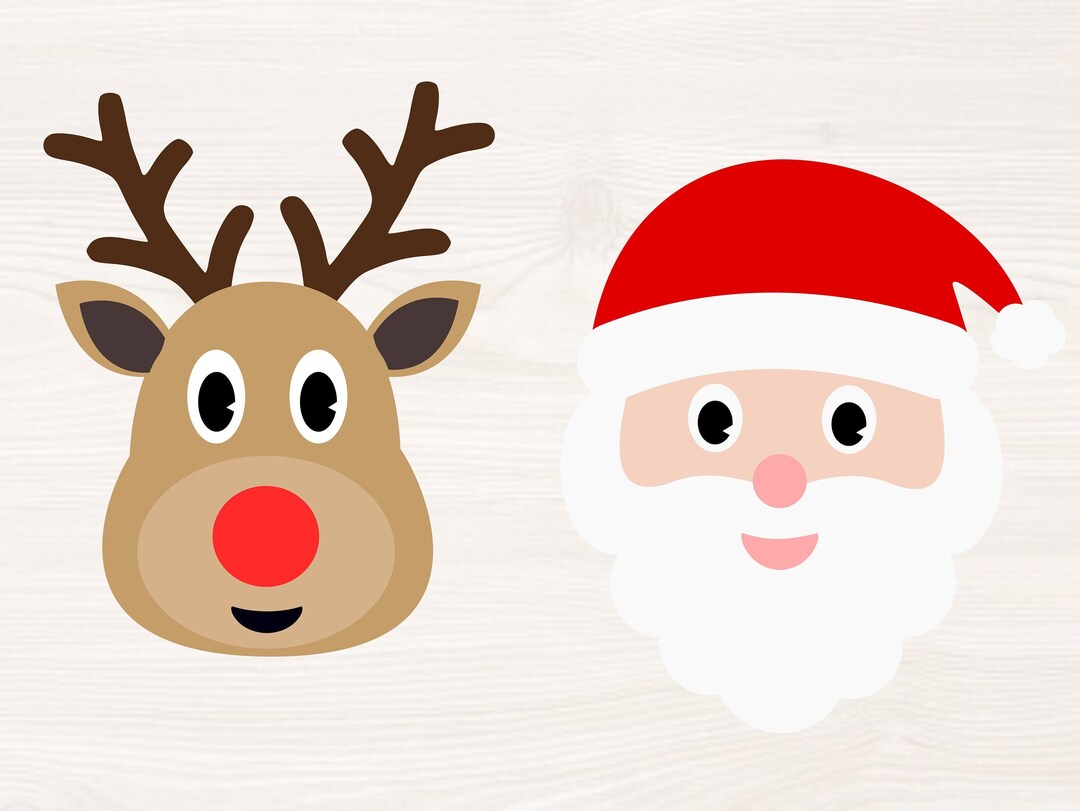 Santa Clause and Reindeer Head SVG PNG Files for Cutting Machines ...
