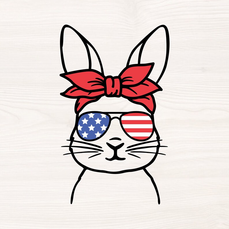 Fourth of July Bunny With Bandana SVG PNG Files for Cutting Machines ...