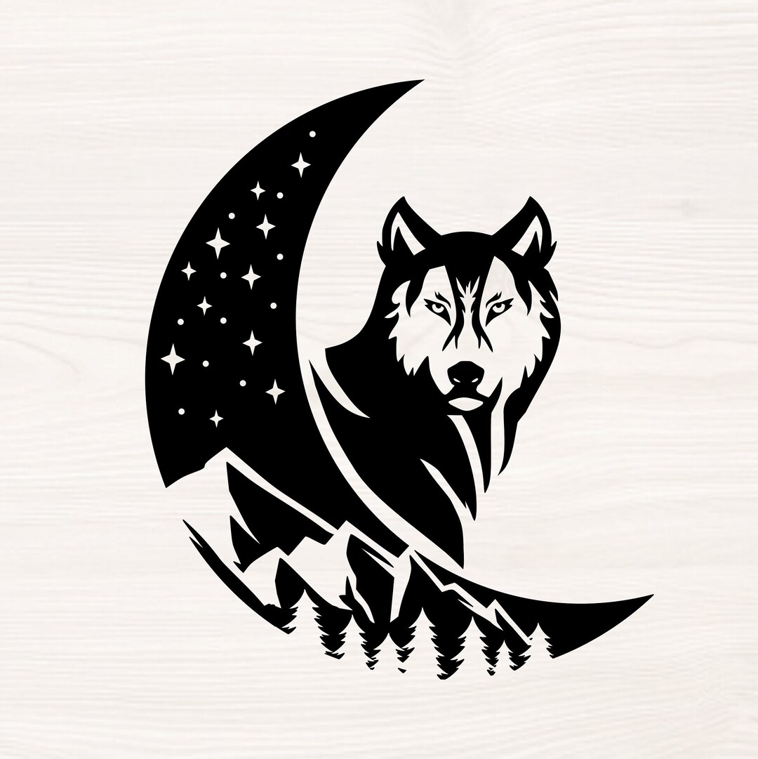 Wolf and Moon SVG PNG Files for Cutting Machines, Digital Clipart ...