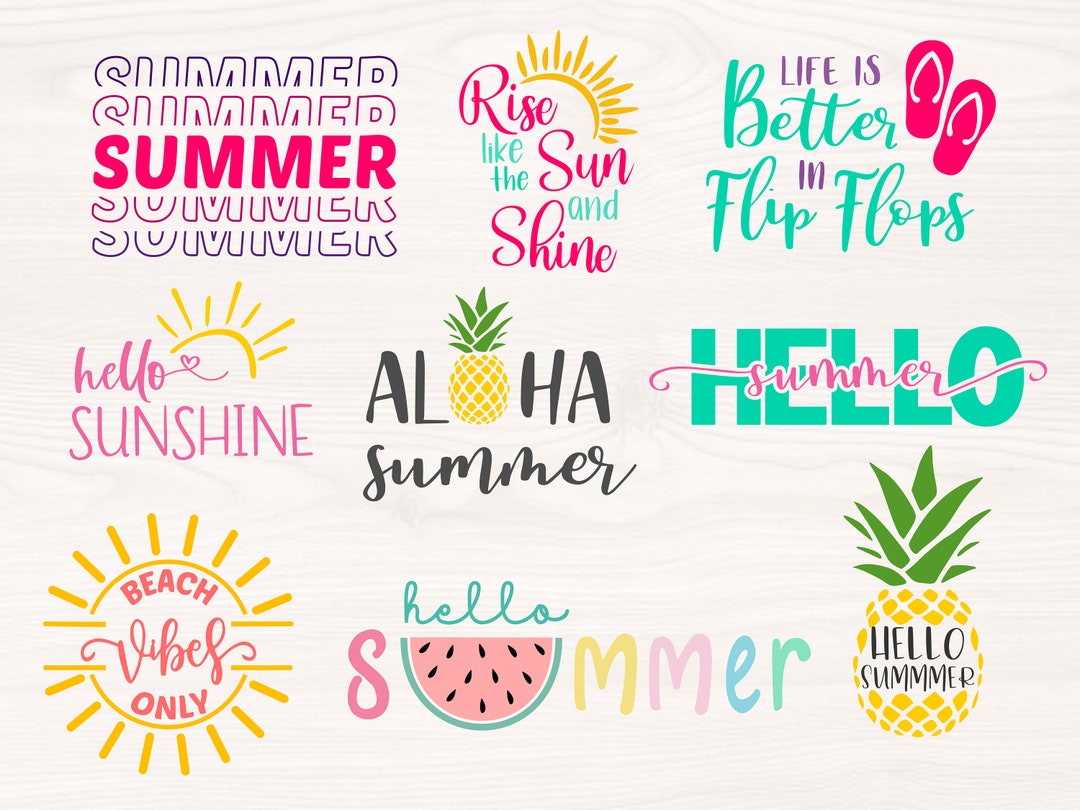Hello Summer Bundle SVG PNG Files for Cutting Machines, Digital Clipart ...