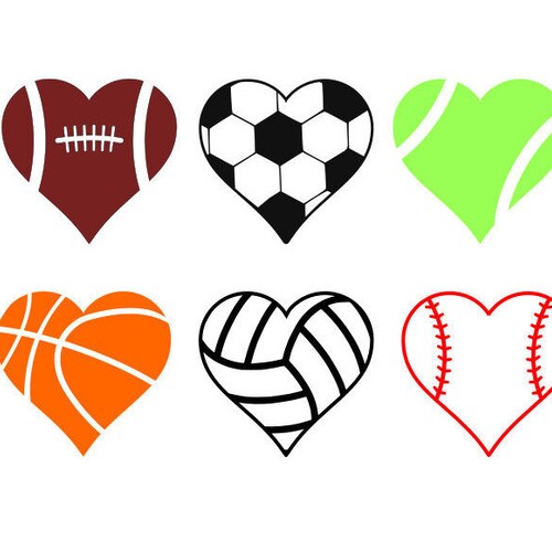 Sport Ball Hearts Football Soccer Tennis Basketball - Etsy