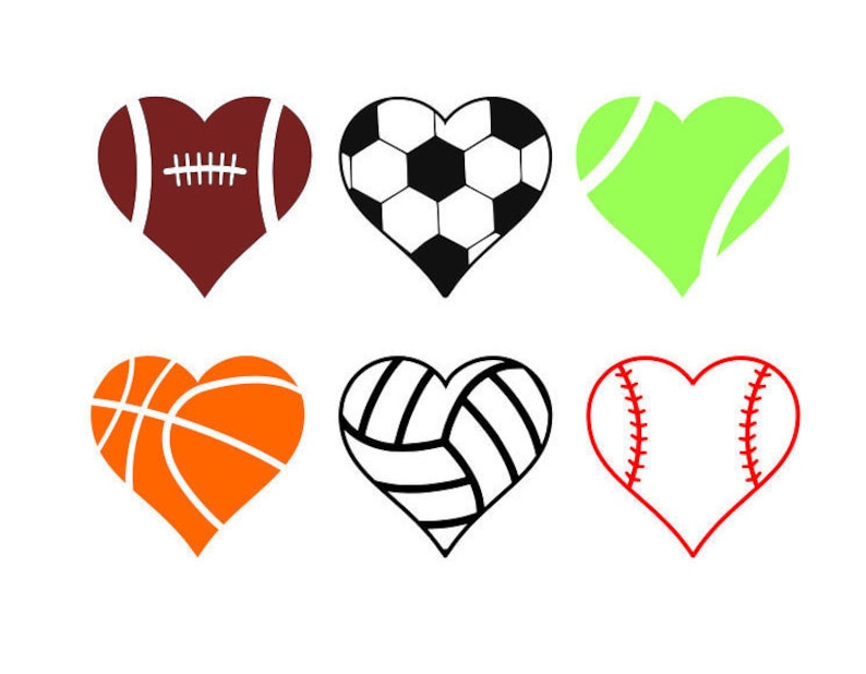 Sport Ball Hearts, Football, Soccer, Tennis, Basketball, Volleyball ...