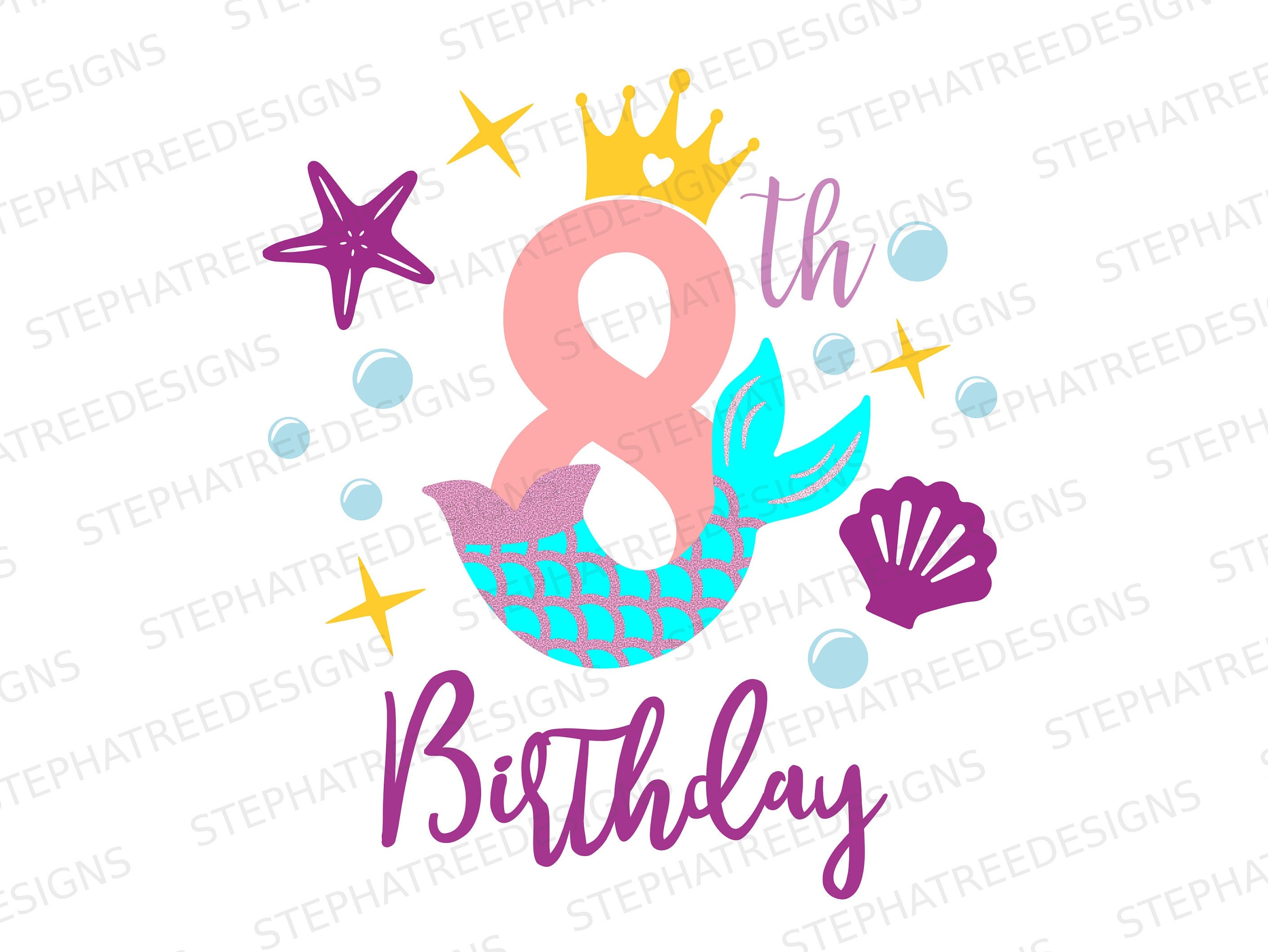 8th Birthday Mermaid SVG PNG Files for Cutting Machines, Digital ...