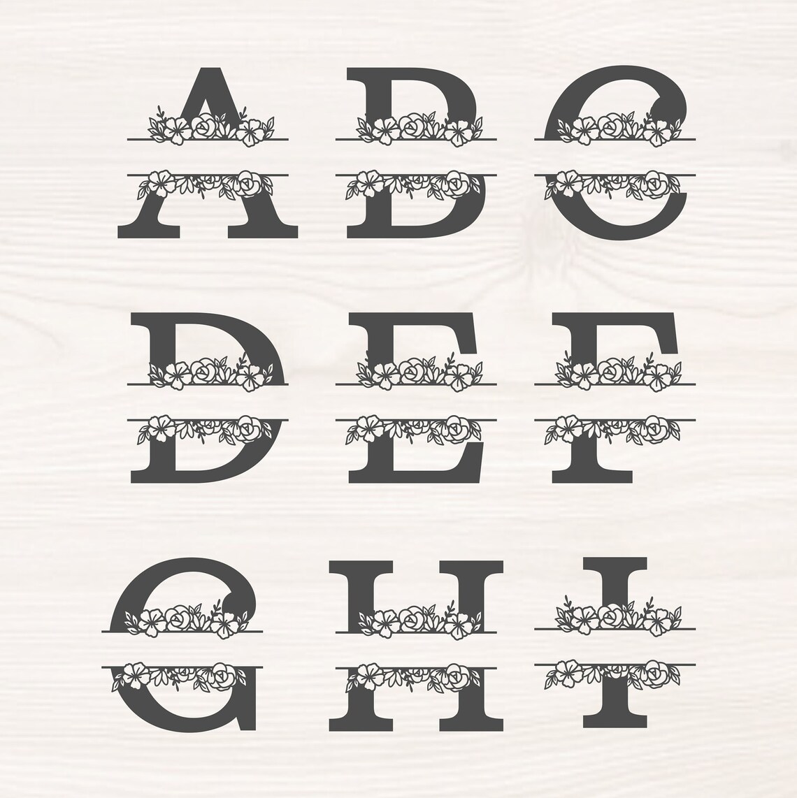 Floral Split Monogram A Z SVG PNG Files for Cutting - Etsy Canada