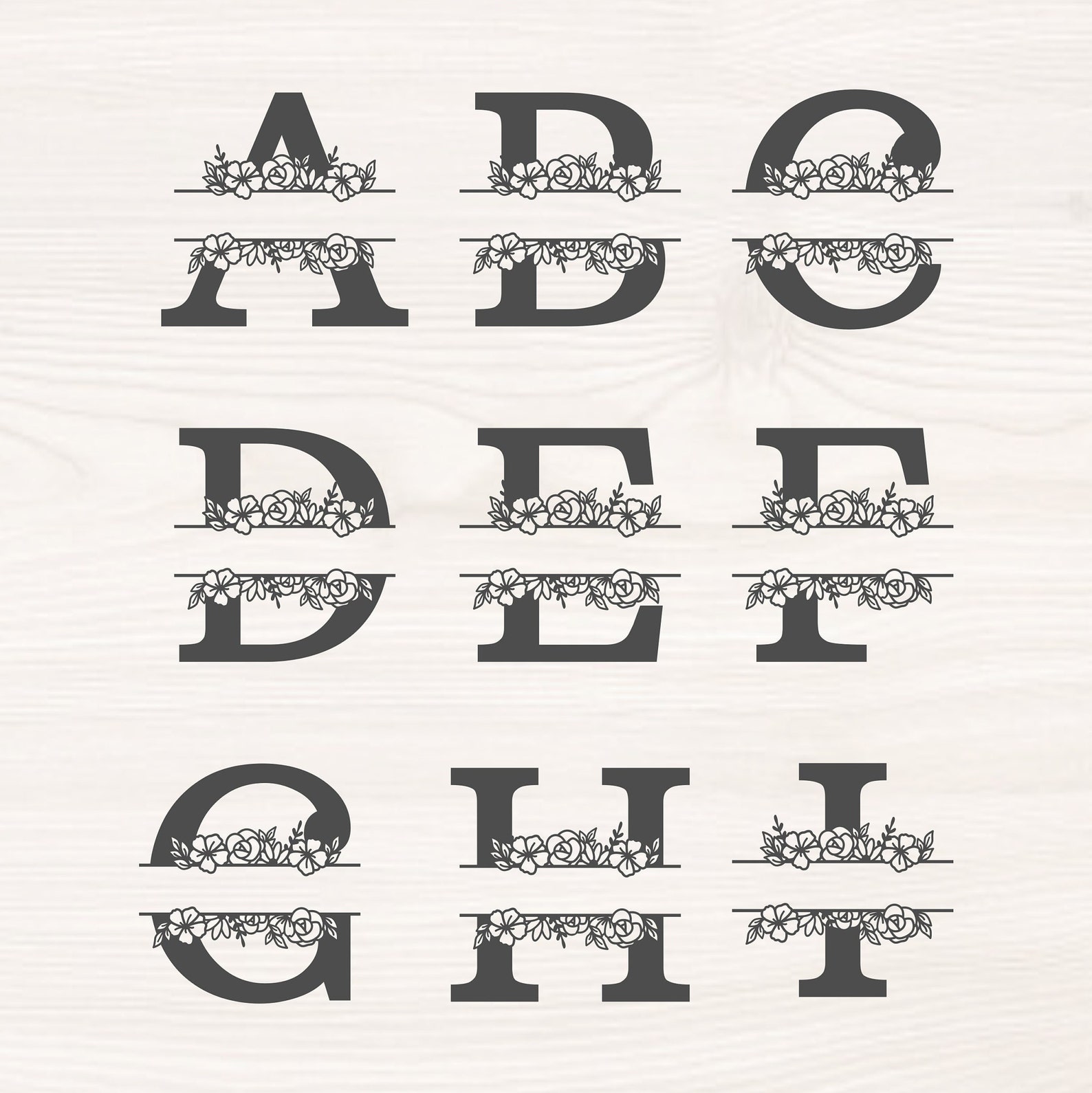 Floral Split Monogram A Z SVG PNG Files for Cutting - Etsy Canada