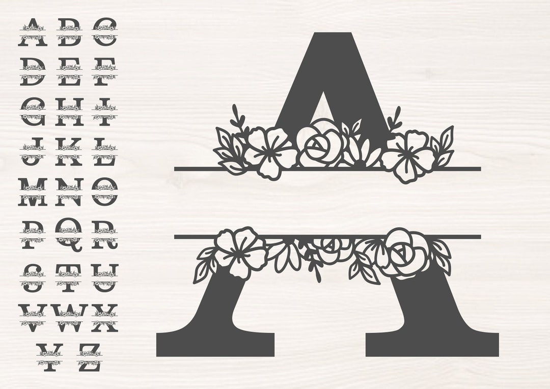 Floral Split Monogram A - Z SVG PNG Files for Cutting Machines, Digital ...
