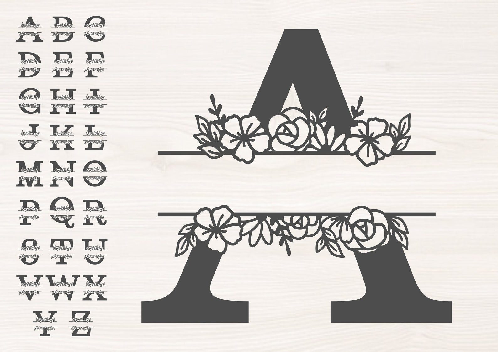 Floral Split Monogram A Z SVG PNG Files for Cutting - Etsy Canada