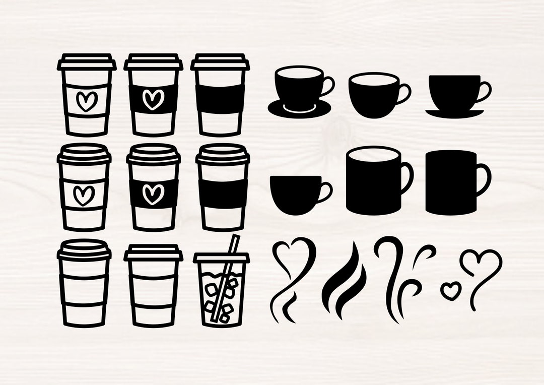 Coffee Cup Bundle SVG PNG Files for Cutting Machines, Digital Clipart ...