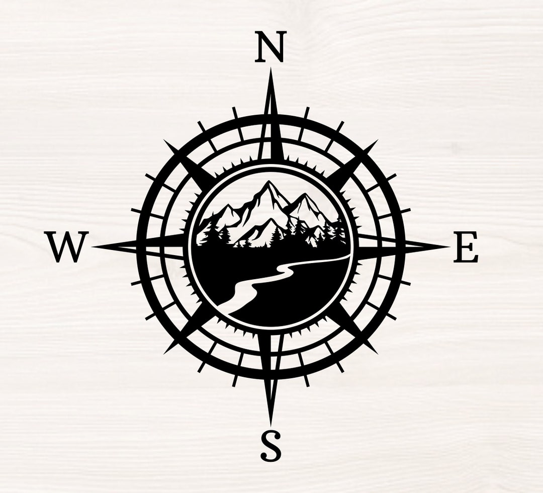 Compass With Mountain Scene SVG PNG Files for Cutting Machines, Digital ...
