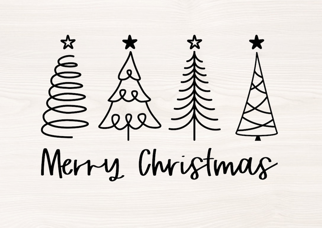 Line Drawn Christmas Trees SVG PNG Files for Cutting Machines, Digital ...