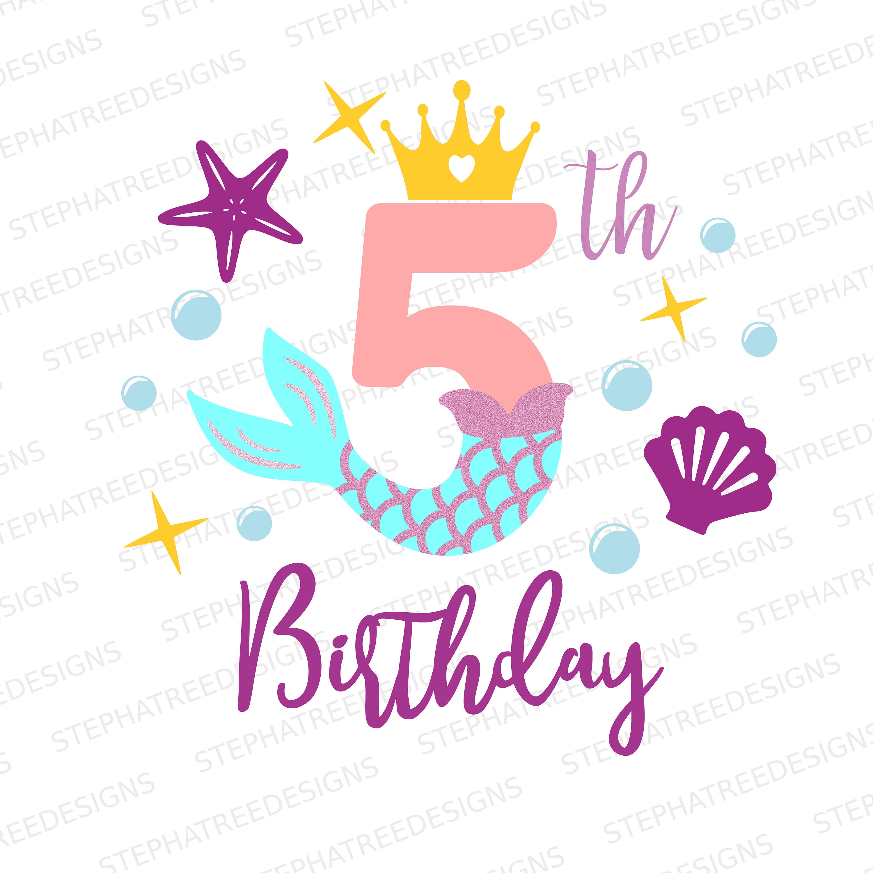 5th Birthday Mermaid SVG PNG Files for Cutting Machines | Etsy