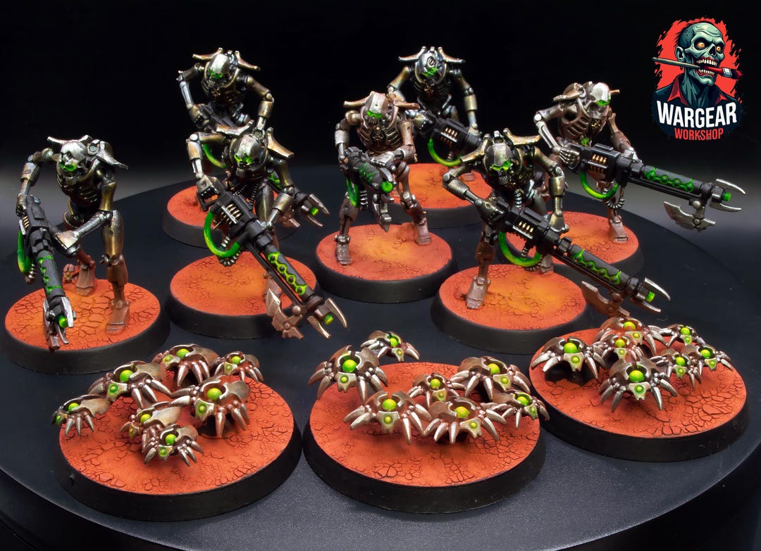 10 Necron Warriors (flayers) + 3 Scarabs - Painted Miniatures ...
