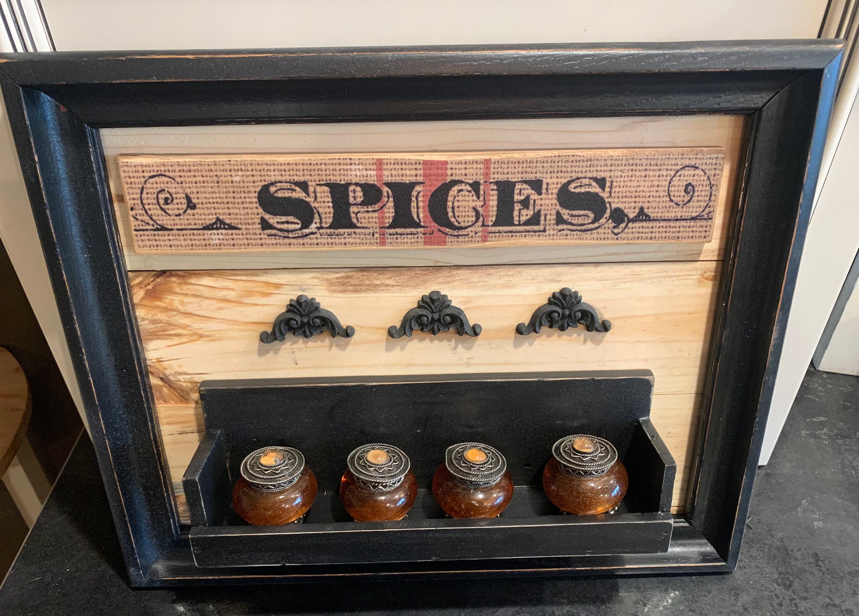 Antique Frame Spice Rack With Amber Jars - Etsy