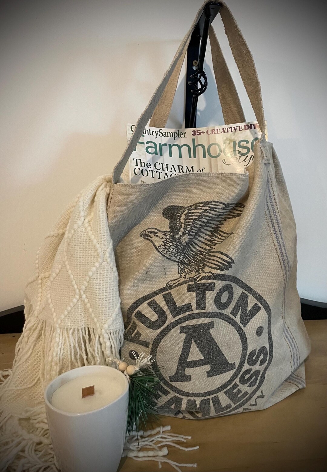 Vintage Handmade Fulton Seamless Feed Sack Decorativr Tote - Etsy
