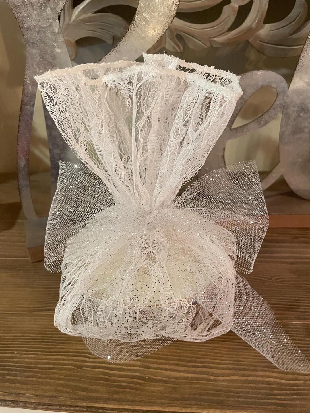Set of 5 Lace Bridal Party Favor / Gift Bags With Glittery Silver ...