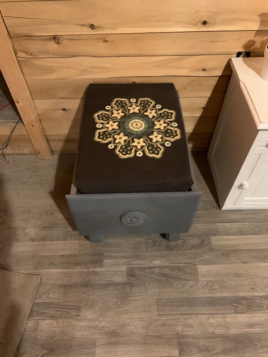 Chunky Drawer Foot Stool With Real Crewel Work Cushion Top - Etsy