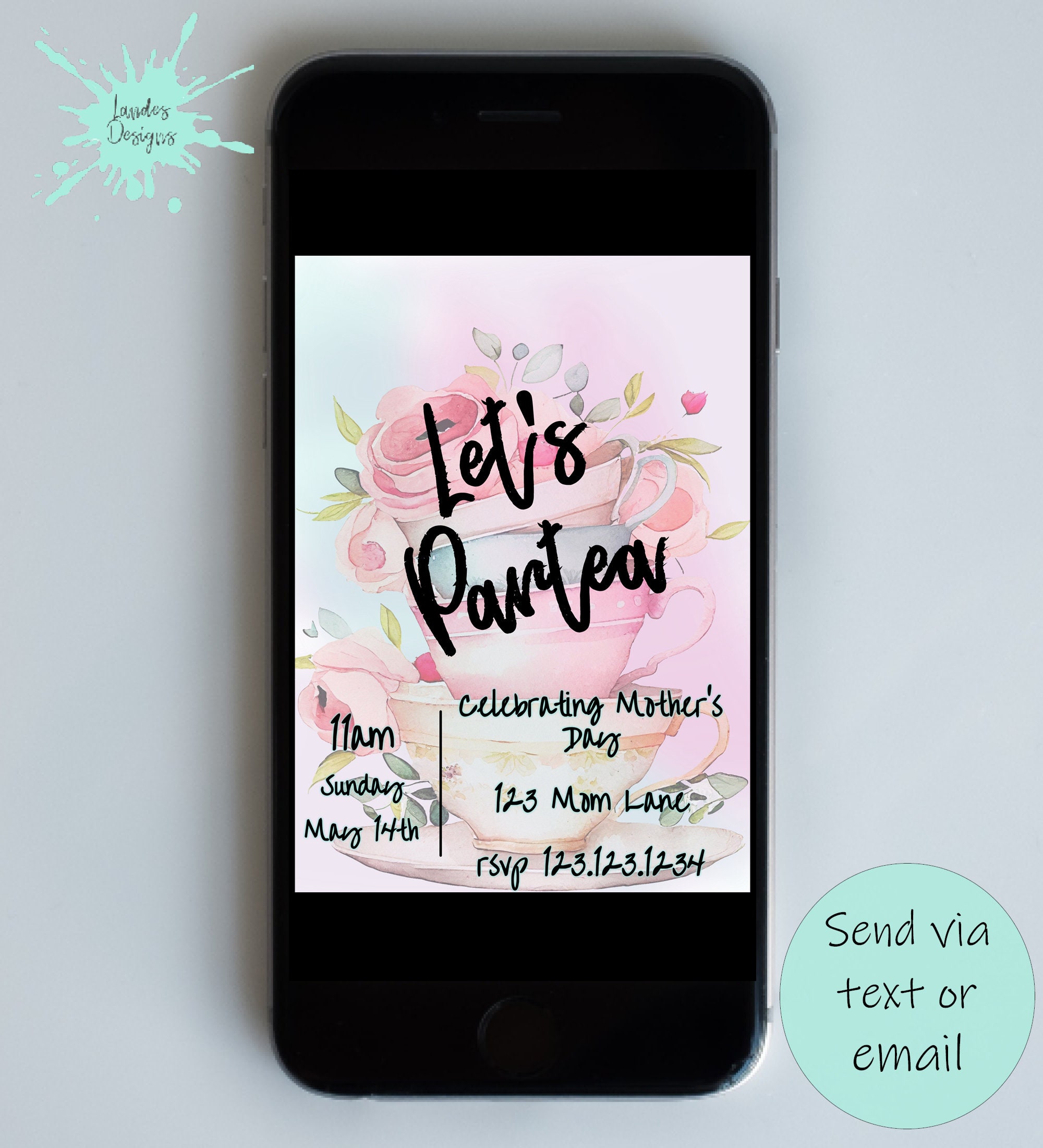 Mother's Day Invitation, Tea Party Invitation, Let's Partea Invite ...